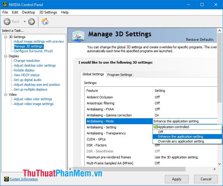 The Settings section allows you to adjust antialiasing from 2x to 8x ...