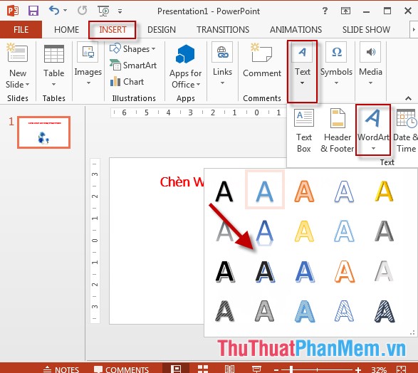Adding Word Art in PowerPoint