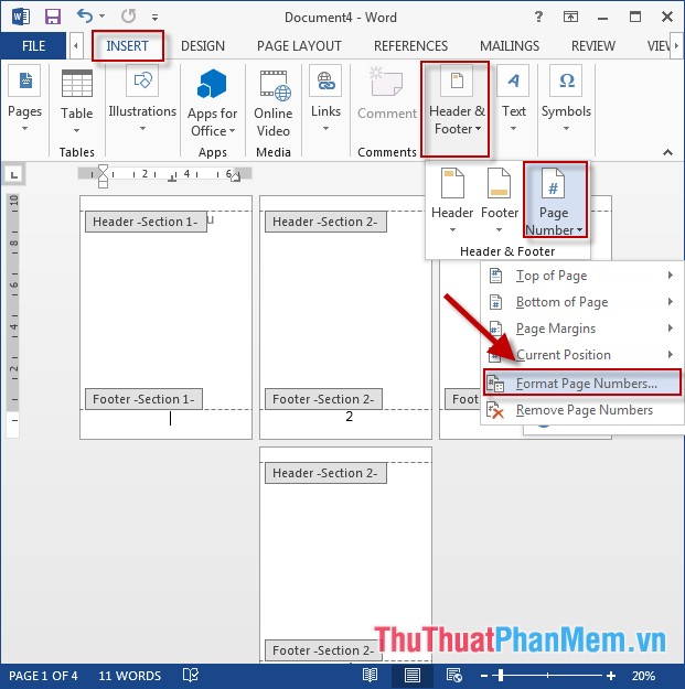 Numbering Pages in Word Document