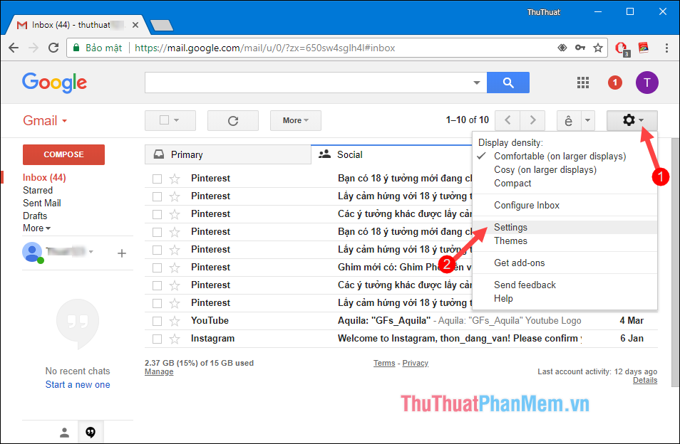 Switching Gmail Interface from English to Vietnamese