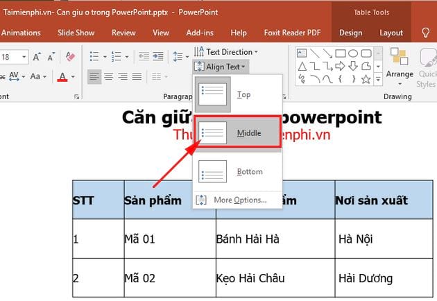 Guide to center-aligning cells in PowerPoint 2016, 2019, 2013, 2010, 2007