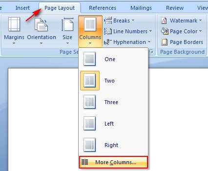 How to Split Columns in Word 2010?