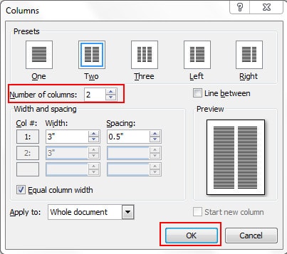 How to Split Columns in Word 2010?