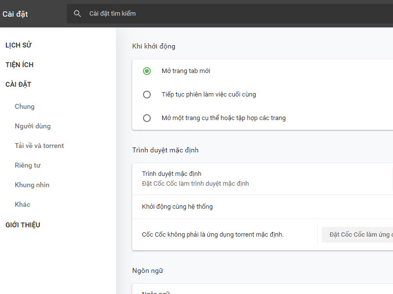 Ways to Access Coc Coc Settings and Set Up the Browser