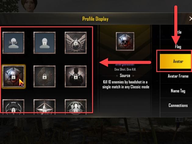 Changing Avatar, Avatar Frame, and Flag in PUBG Mobile
