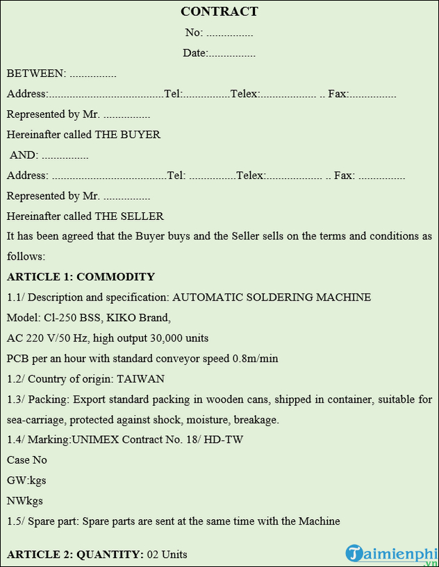 Latest 2023 Machinery Import Contract Template (English)