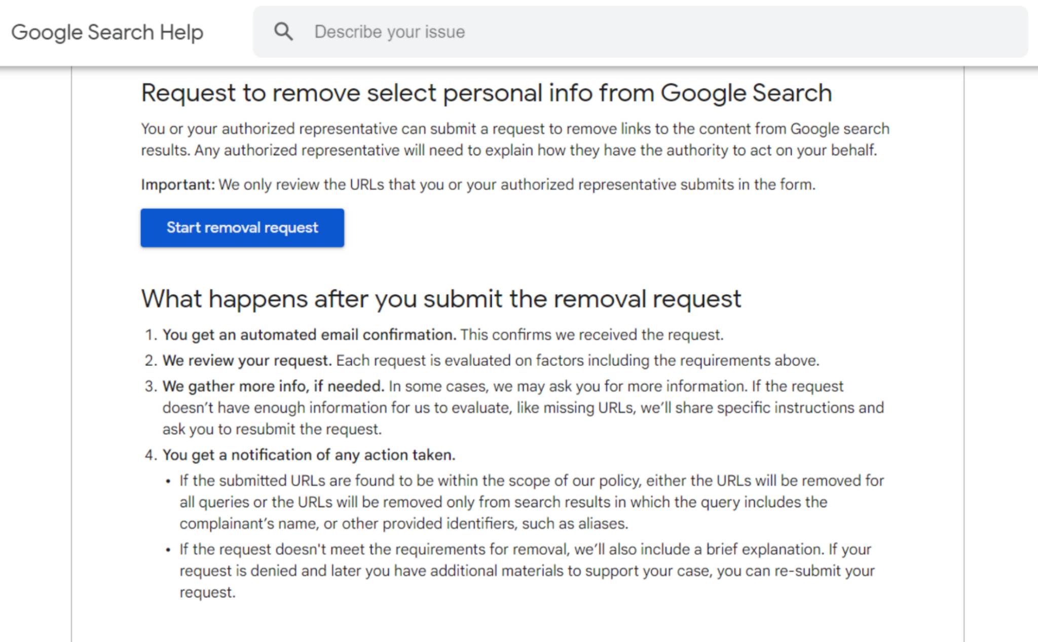 Google enables users to request removal of various types of personal ...