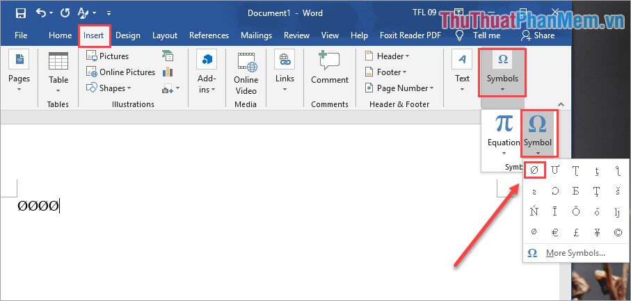 Adding the Phi Symbol in Word (Ø Symbol in Word)
