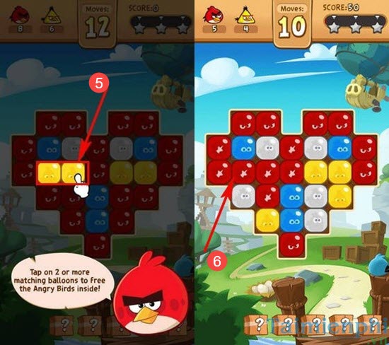 Play Angry Birds Blast on your phone, arranging shapes in the Andry style.