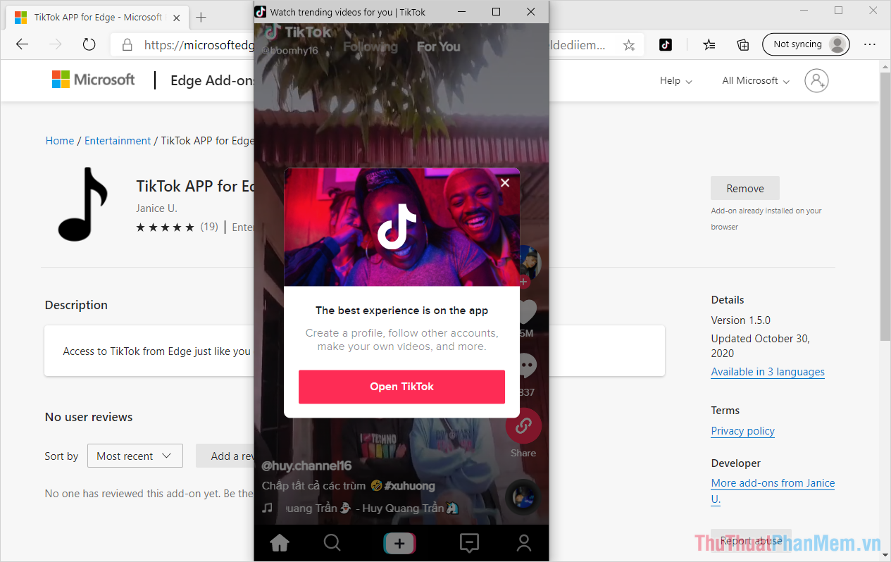 Installing TikTok on your computer using Microsoft Edge