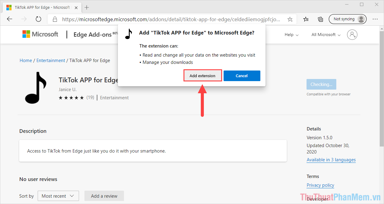 Installing TikTok on your computer using Microsoft Edge
