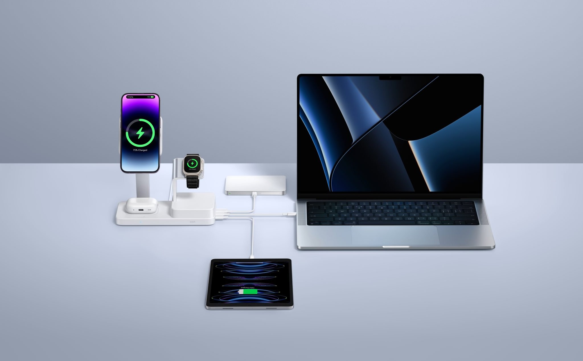 ESR 6-trong-1 100W: Khi đặt đế sạc không dây và cục sạc nhiều cổng vào một