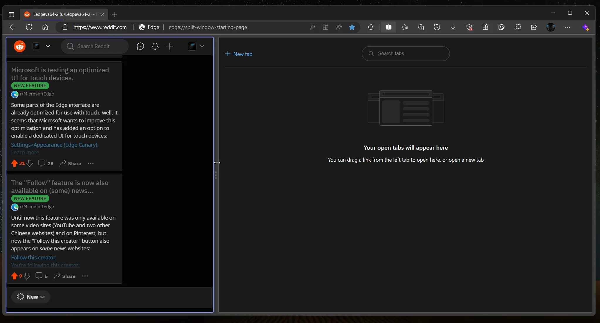 Microsoft experimenting with Split window feature on Edge Canary - 2 ...