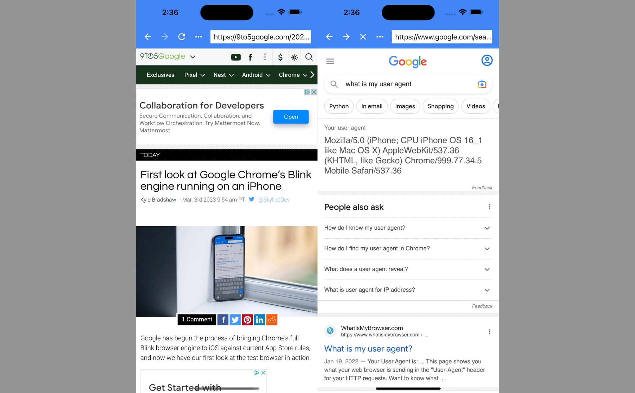 [Hình ảnh] Google Chrome trên iPhone với động cơ Blink thay vì WebKit như Safari