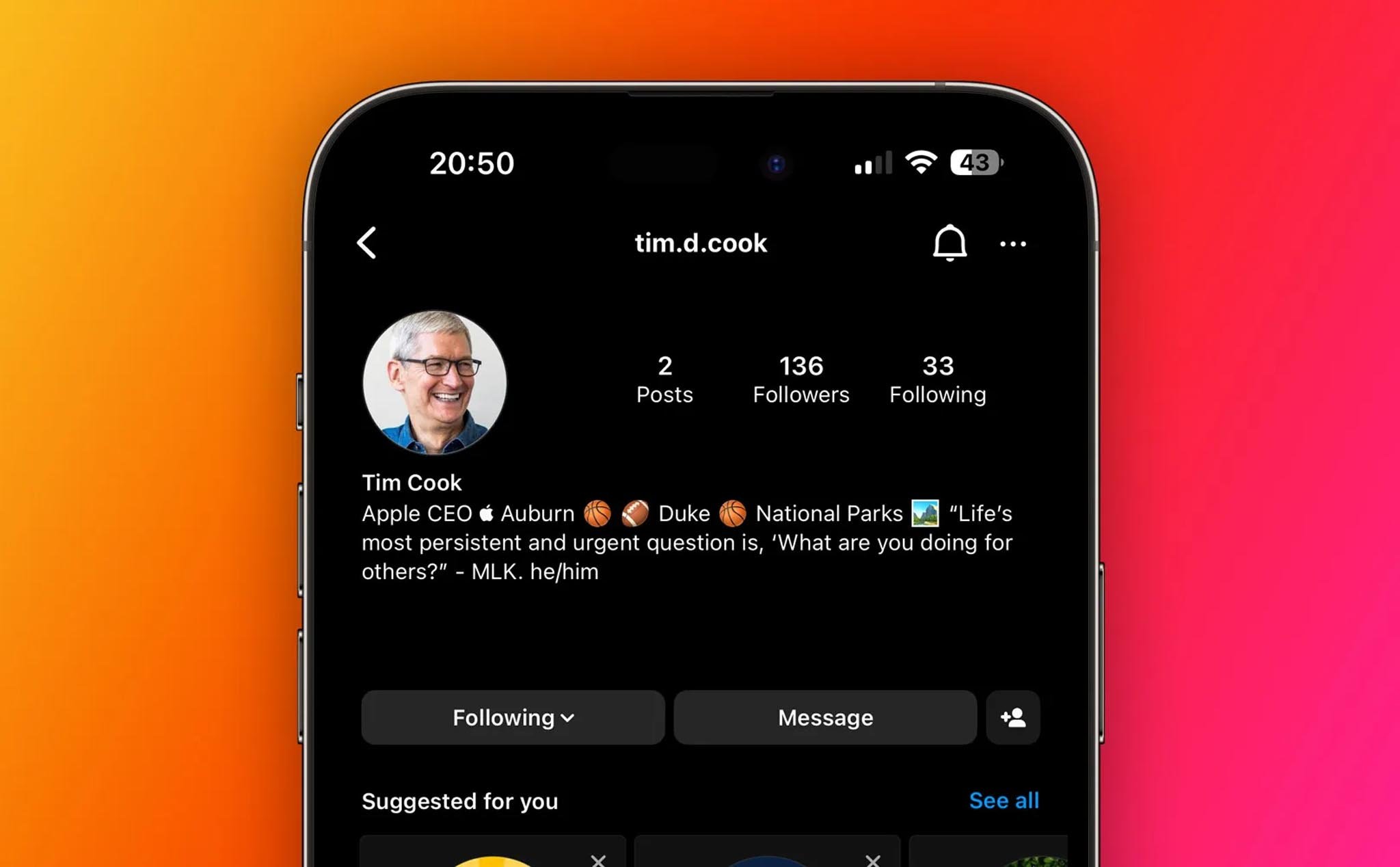 Trên Instagram đã xuất hiện một tài khoản giả mạo của Tim Cook, giám ...