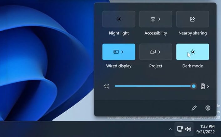 Windows 11 chuẩn bị bước vào thế giới Dark mode với nút Quick Settings mới?