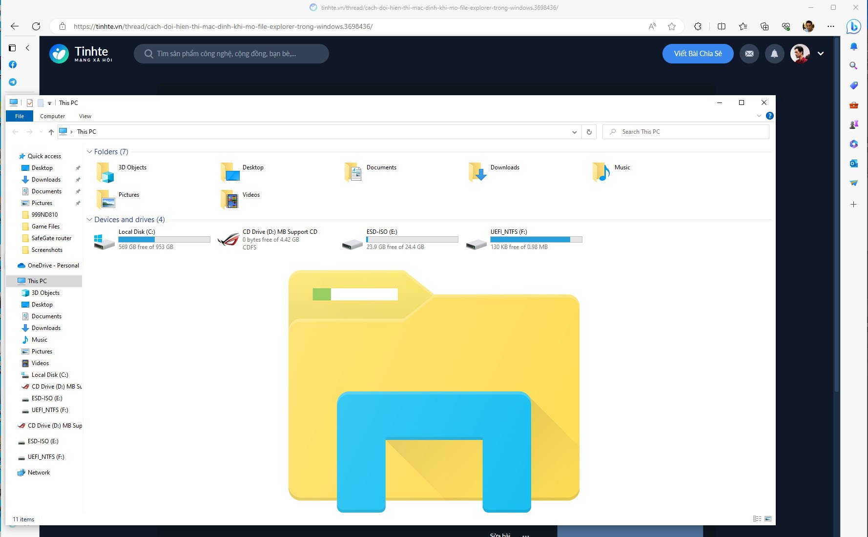 Thay đổi cách hiển thị mặc định khi mở File Explorer trong Windows