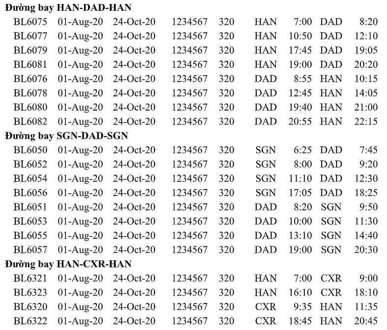 Flight Schedule and Flight Code Announcement VN*/BL - Mytour - Mytour