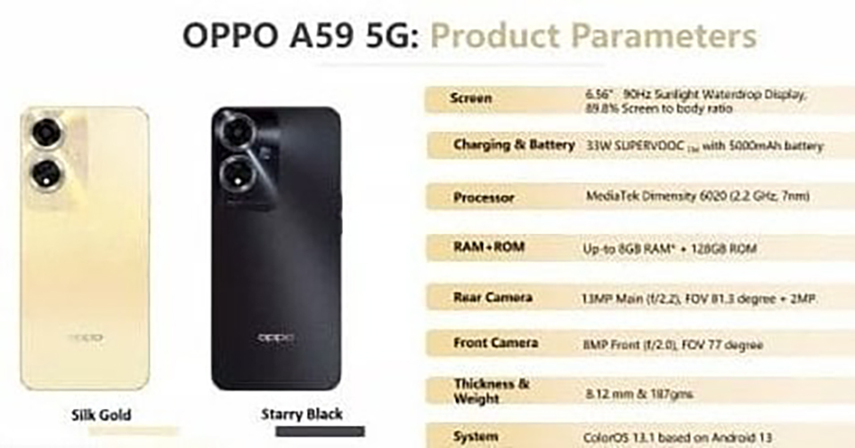 Leaked Details of OPPO A59 5G: Dimensity 6020 Chip, 5000mAh Battery ...