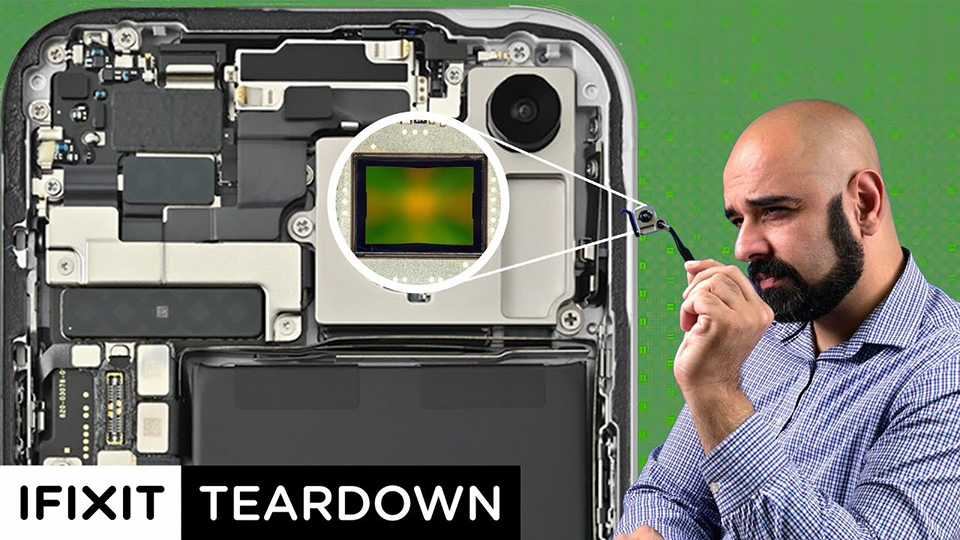 iFixit examines iPhone 15 components under a microscope
