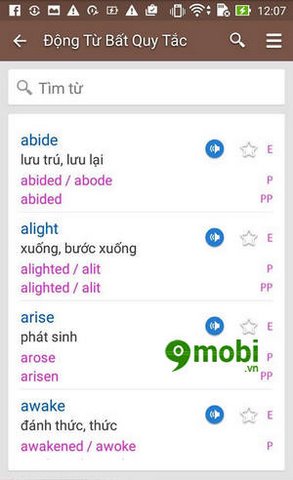 Explore irregular verbs in the TFLAT English-Vietnamese dictionary