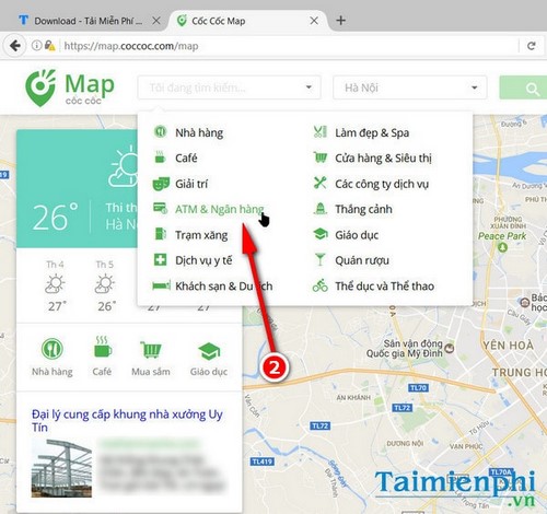 Locate Bank ATMs with Cốc Cốc Map