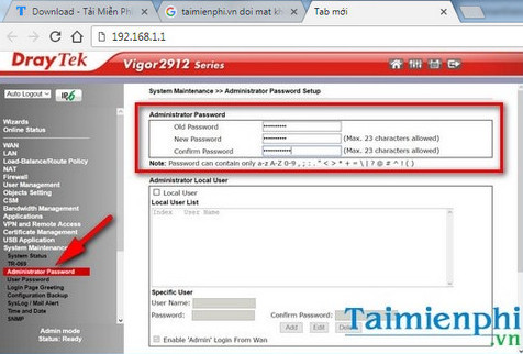 Changing the administration login password for modem and router Vigor ...