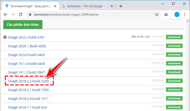 Downloading Snagit and Camtasia Older Versions