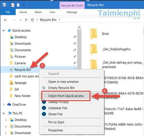 Adding Recycle Bin to Quick Access in Windows 10