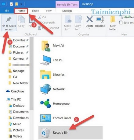 Adding Recycle Bin to Quick Access in Windows 10