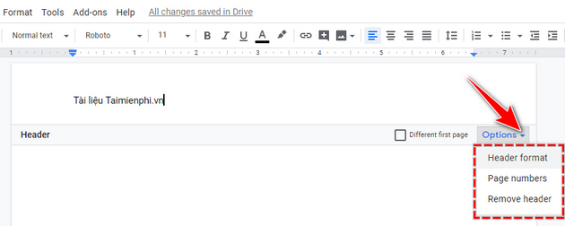 Adding Headers and Footers in Google Docs Online
