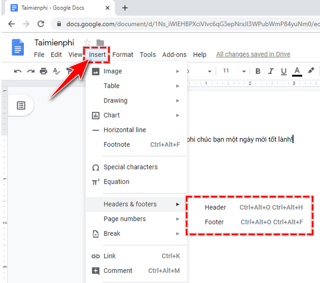 Adding Headers and Footers in Google Docs Online