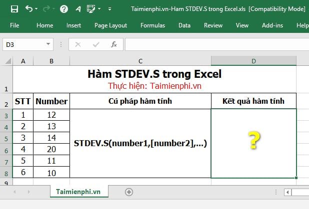 Exploring STDEV.S Function: Syntax and Usage in Excel