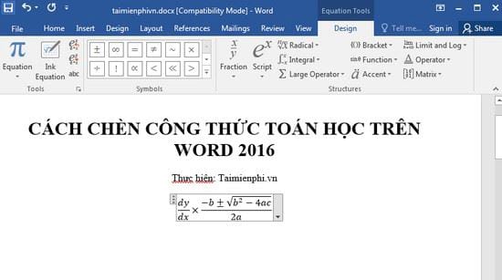 How to Insert Mathematical Formulas in Word 2016