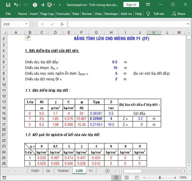 Free Excel spreadsheet for eccentric single pile calculation and settlement