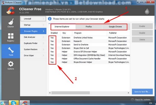 Manage Browser Add-ons Using CCleaner