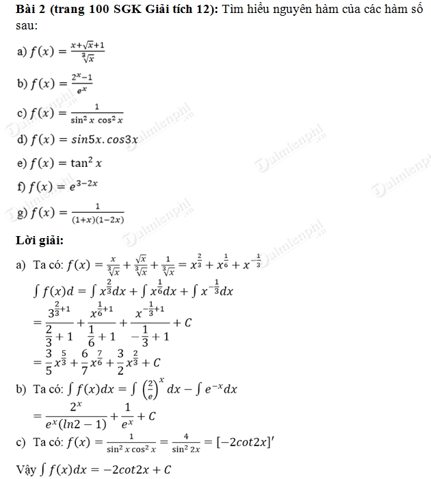 Bài tập nguyên hàm SGK - Giải chi tiết và phương pháp hiệu quả