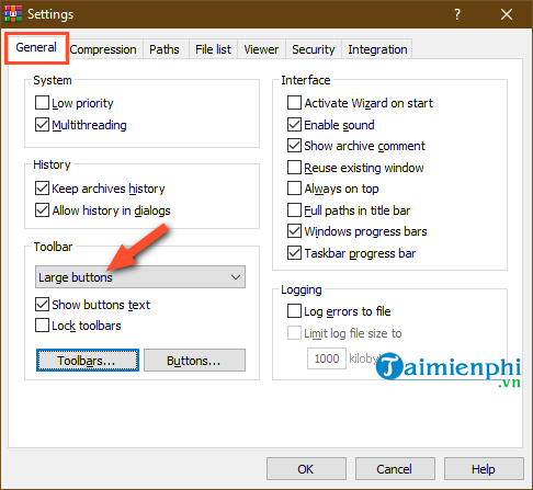 Adjusting WinRAR Toolbar Size