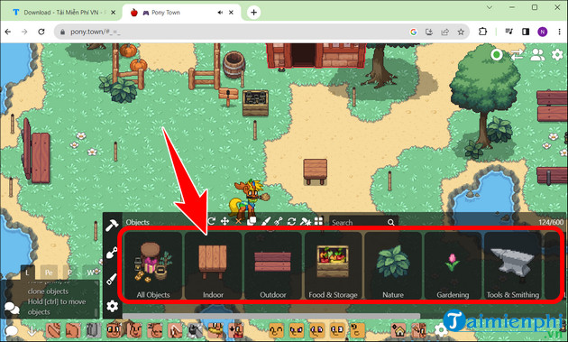 - Press objects => move to desired location freely.