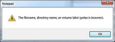 Error: The filename, directory name, or volume label syntax is incorrect
