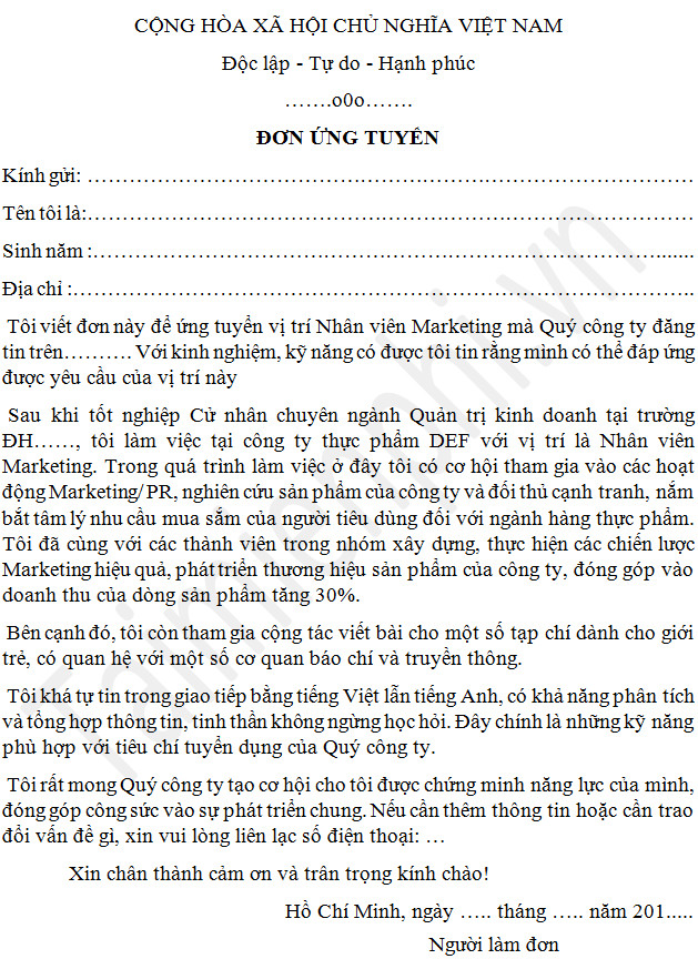 Standard Job Application Email Template