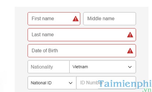 Instructions for filling in First name, Last Name, Middle Name