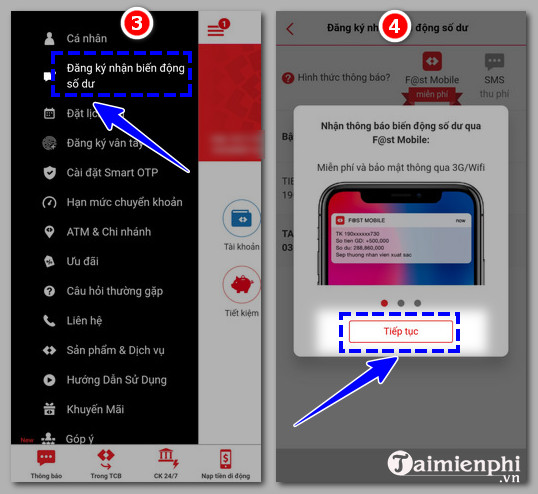 Guide to registering for Techcombank balance fluctuation notifications ...