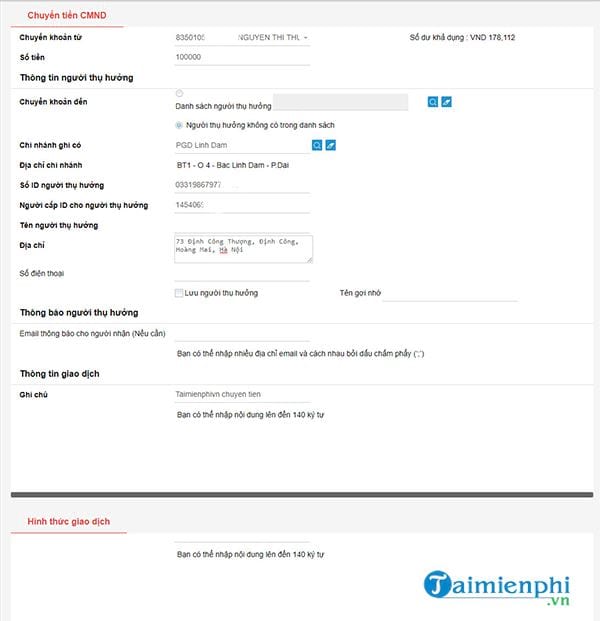 Transfer money using MBBank ID Card, MBBank money transfer