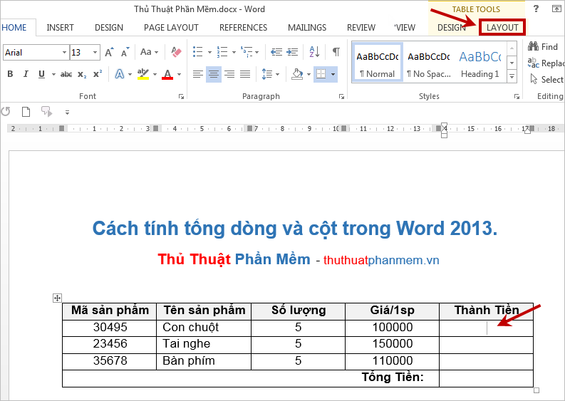 Quickly Calculate Row and Column Totals in Word 2013