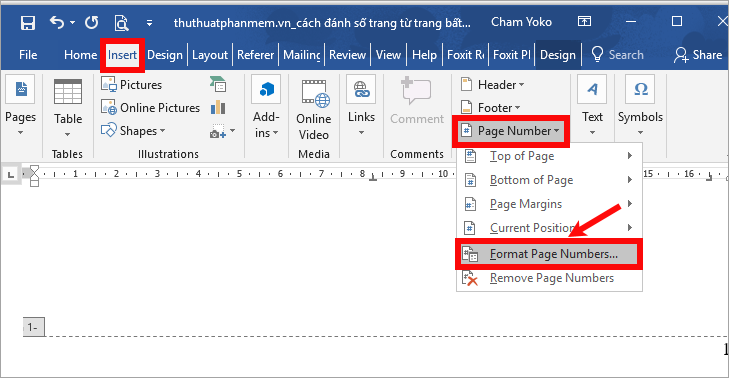 Numbering Pages from Anywhere in Word 2016