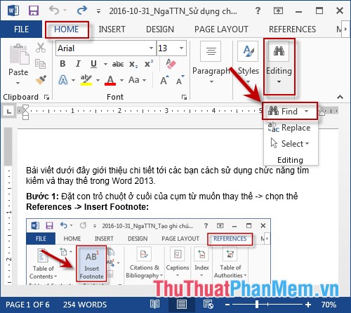 Using the search and replace feature in Word