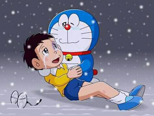 Stunningly beautiful image of Doraemon crying and feeling melancholic.