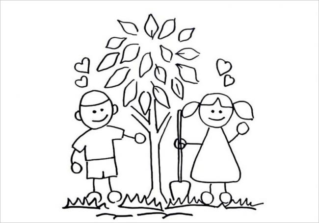 Coloring a Green Tree for Kids