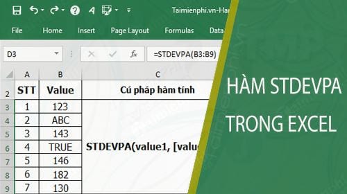 Hàm Độ lệch chuẩn của dãy số trong Excel: STDEVPA